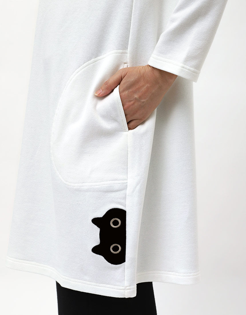 アツコマタノ 【綿混】黒猫のアップリケがデザインポイント チュニック HTX404｜ワコール直営の公式下着通販サイト ワコールウェブストア