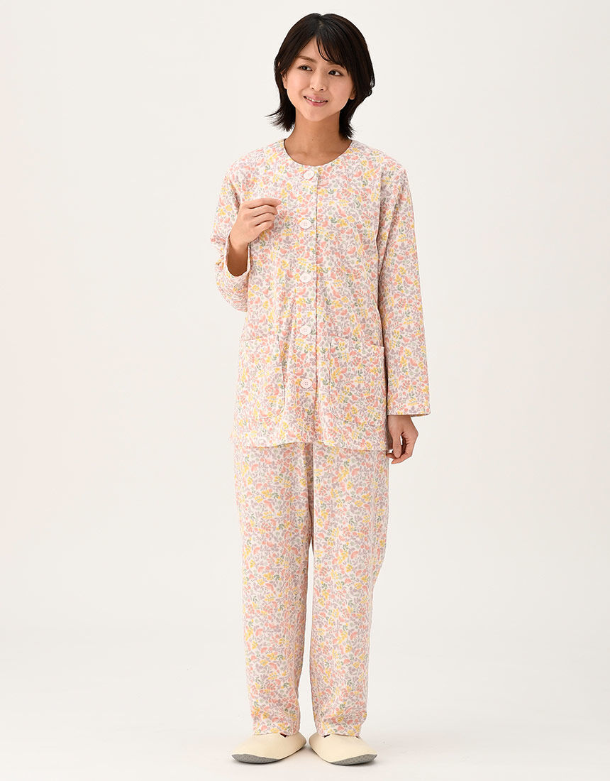 ワコール／らくラクパートナー やわらかな接結ニット素材・家庭用タンブル乾燥機対応【長袖・レモンボタン】 パジャマ DNL378｜ワコール直営の公式下着通販サイト ワコールウェブストア