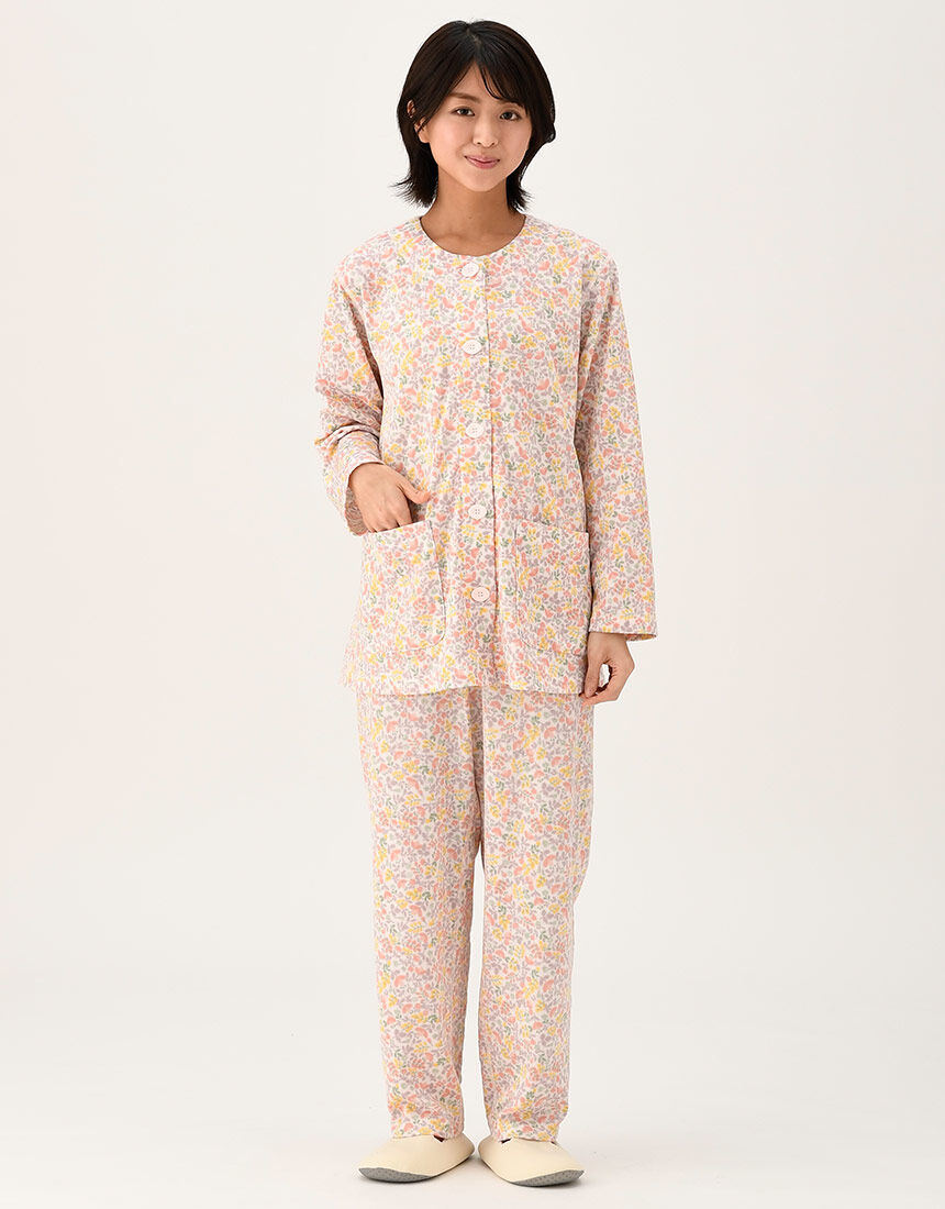 ワコール／らくラクパートナー やわらかな接結ニット素材・家庭用タンブル乾燥機対応【長袖・レモンボタン】 パジャマ DNL378｜ワコール直営の公式下着通販サイト ワコールウェブストア